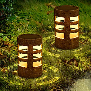 Solar Lantern Lights LED Outdoor Decor Garden Light Set of 2, Retro Tabletop Lamps for Table,Party,Pathway, Lawn,Courtyard or Outdoor,Lighting time up to 24 hours, Grey