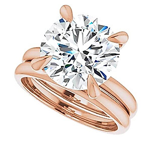 Solid Gold Engagement Ring Set for Women, Handmade 5 Carats Round Cut Moissanite Solitaire Ring Set Diamond Wedding Bridal Ring Anniversary Propose Gifts Her, 10K/14K/18K, 925 Silver