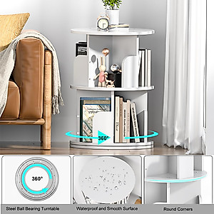 Nidouillet Small Rotating Bookshelf, 2Tier Revolving Bookcase 360 Display Round Bookshelf Narrow Swivel Corner Book Shelf Standing Bookcase for Adult Bedroom, Living Room