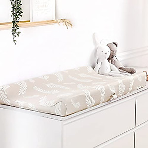 GRSSDER Stretch Ultra Soft Jersey Knit Changing Pad Cover Set 2 Pack, Change Table Pad Covers Fit 32"/34" x 16" Pads Safe and Snug, Stylish Pretty Flora for Baby, Beige