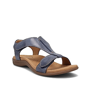 Taos The Show Premium Leather Women's Sandal - Experience Everyday Style, Comfort, Arch Support, Cooling Gel Padding and an Adjustable Fit for Exceptional Walking Comfort Dark Blue 8 (M) US