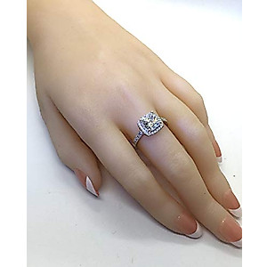 Diamonbella 101 facets 2 Carat Princess Cushion Cut NSCD Simulated Diamond Ring Band Set Solid 925 Silver Halo DBCUSHSET7 (Ring-Set, 6)