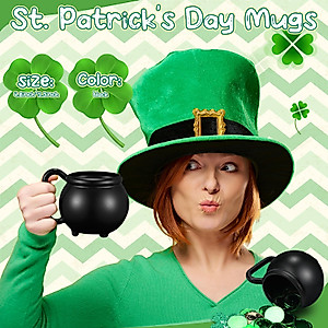 Uiifan 12 Pcs 15 oz St. Patrick's Day Cauldron Cups Cauldron Pot Cups for Drinks Plastic St Patricks Day Cauldron Mug for Party Gift Supplies (Black)