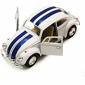 Set of 4 Cars: 5" Classic 1967 Volkswagen Beetle with Racing Stripes 1:32 Scale (Blue/Red/White/Yellow)