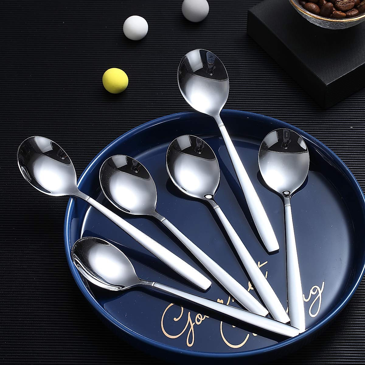 Berglander Teaspoons 6.3" Set of 6, Stainless Steel Shiny Polish Tea Spoons Silverware, Modern Design Tea Spoon Small Dessert Spoon Teaspoon Sturdy Easy To Clean Dishwasher Safe