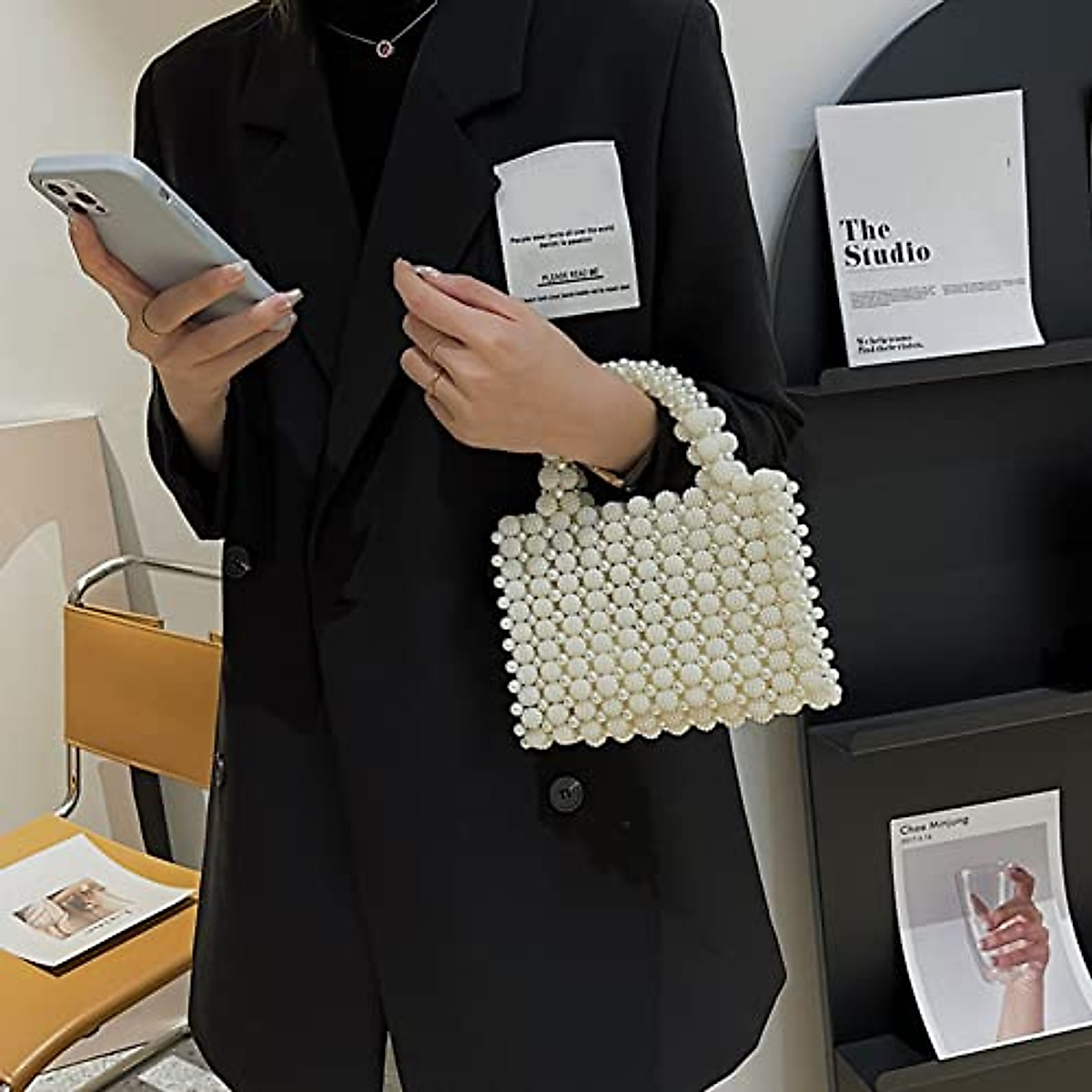 sikiwind Totes Bag, Women's Clutches Top-handle Bag Fashion Elegant Mini Pearl Clutch Bag Handmade Beaded Women Banquet Wedding Party Holiday Handbags Female Coin Purse