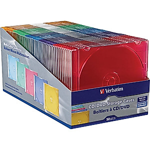 Verbatim CD/DVD Slim Jewel Cases (0.21 inches) - Assorted Colors - 50 pack