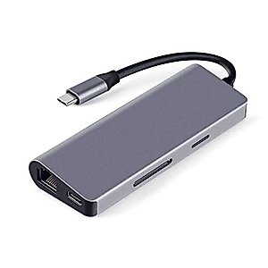 ZPLJ High-Speed USB C Hub 7 in 1 USB C Adapter with 4K HDMI 2 USB 3.0 Ports SD TF Card Reader PD Charging,Gigabit Network Card Compatible USB Hub Adapter Portable