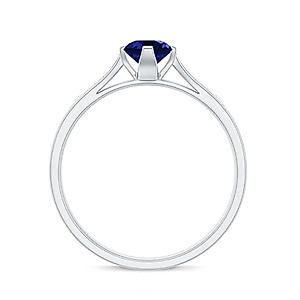 Rosec Jewels Certified Lab Grown Blue Sapphire Promise Ring, AAAA Quality, Sapphire Diamond Solitaire Ring - Ready To Gift, 14K White Gold, Size:US 6.50