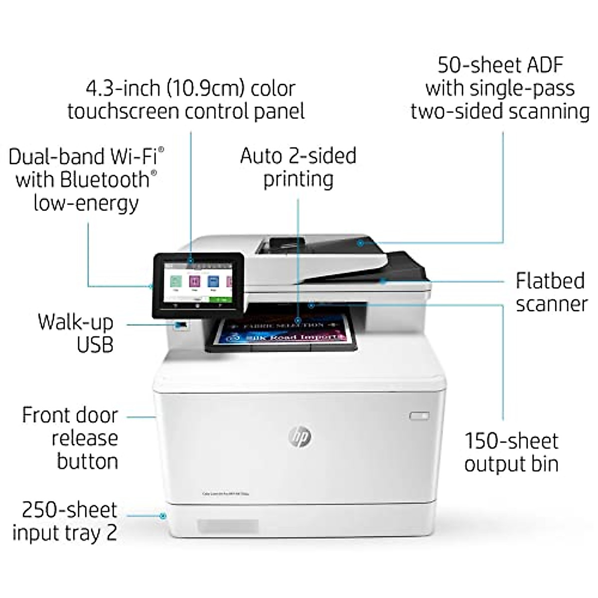 HP Color Laserjet Pro Multifunction M479fdw Wireless Laser Printer for Business, White - Print Scan Copy Fax - 28 ppm, 600x600 dpi, Auto 2-Sided Printing, 50-Sheet ADF, Ethernet, Cbmou Printer＿Cable