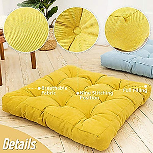 HIGOGOGO Floor Pillow, Square Meditation Pillow for Seating on Floor Solid Thick Tufted Seat Cushion Meditation Cushion for Yoga Living Room Sofa Balcony Outdoor, Yellow, 22x22 Inch