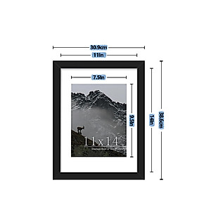 Picrit 11x14 Picture Frame Set of 7, Display 8 x 10 with Mat or 11 x 14 Without Mat, Photo Frames for Wall Mounting or Table Top Display, Black.