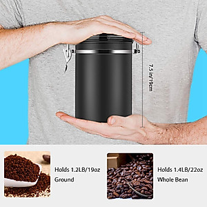 Coffee Container Vacuum Sealed, Large Airtight Stainless Steel Coffee Container for Whole Beans/Ground Coffee (Black 1.8L)