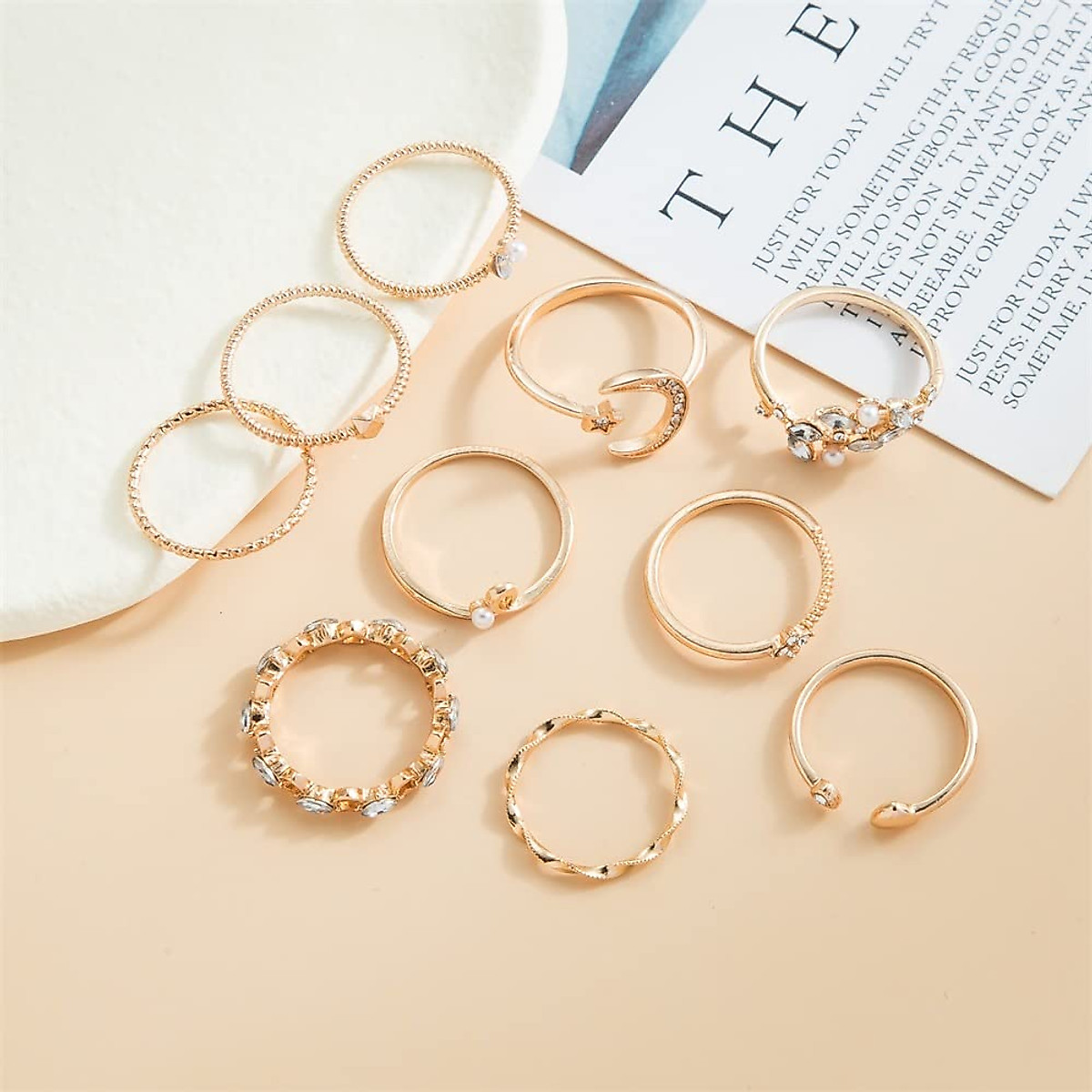 FUTIMELY Boho Retro Stackable Rings Sets for Teens Girls Women Rhinestone Knuckle Joint Finger Kunckle Nail Ring Sets (B)