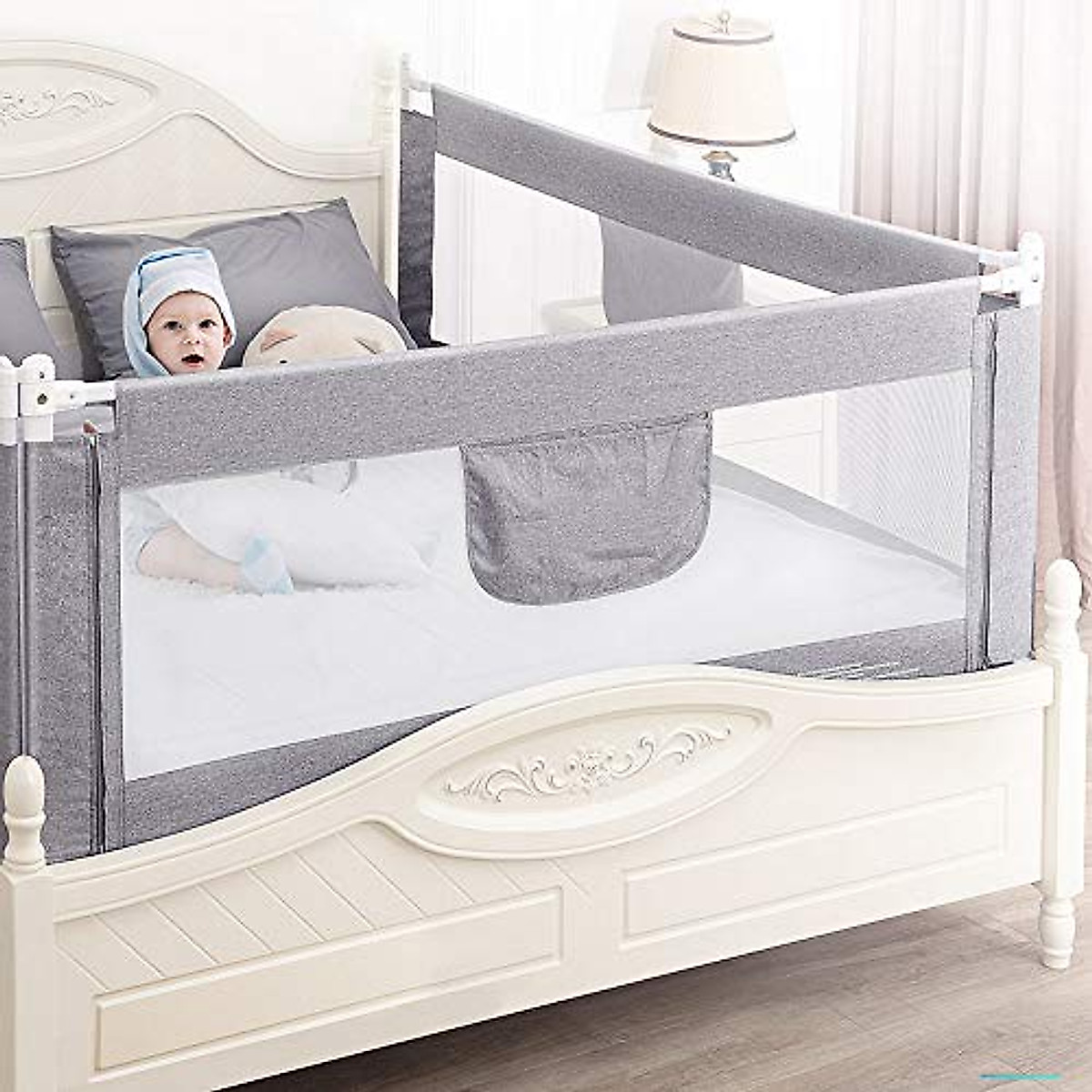 Bed Rails for Toddlers, Extra Long Kids' Bed Rails Guard, Full Size Baby Bedrail for Children, Infants Safety Guardrail (Gray, 70" L x 30” H)