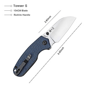 Kizer Towser S Folding Knife 2.83 Inches 154CM Steel Blue Richlite Handle Pocket Knife Camping Tools V3593SC1