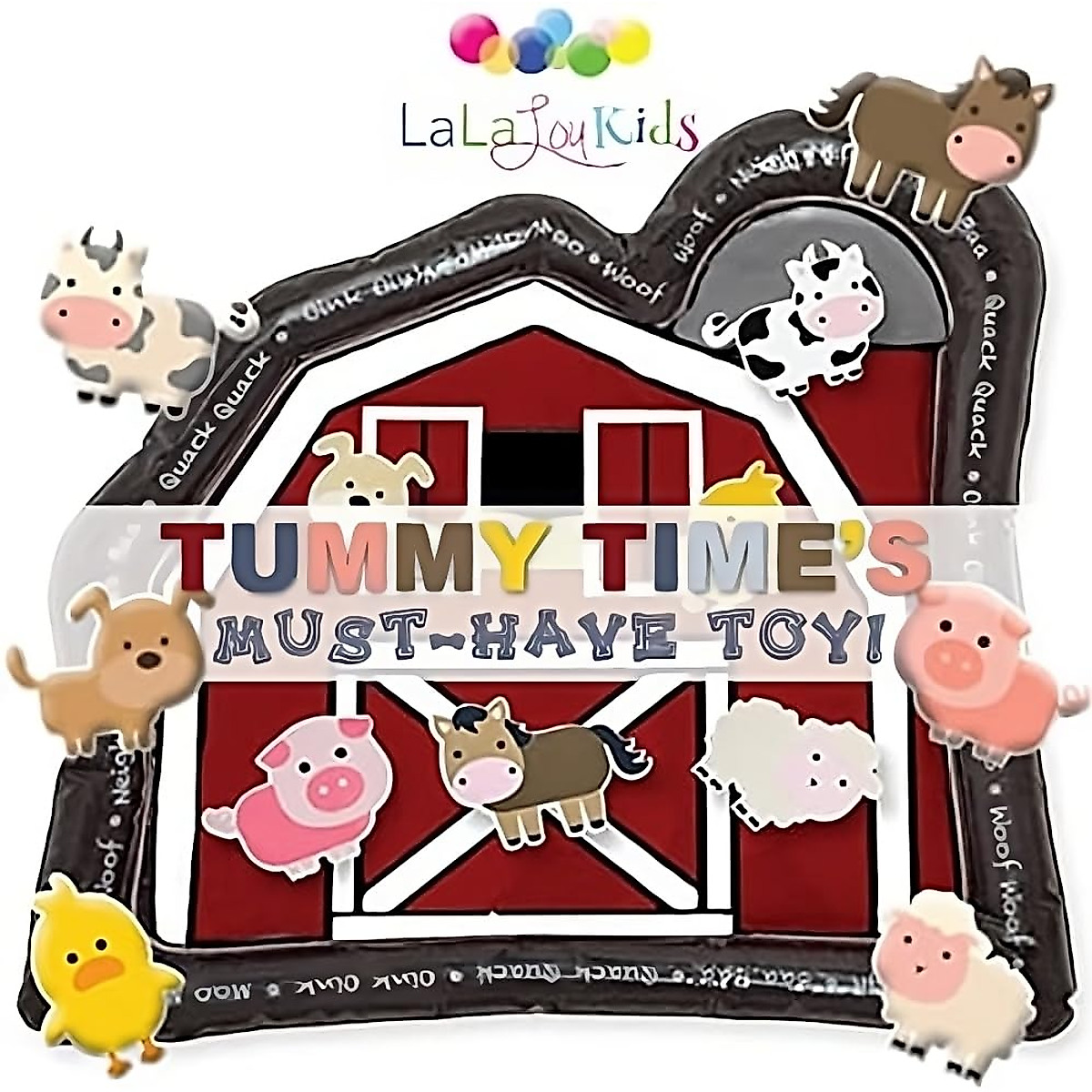 LaLa Lou Kids Tummy Time Mat Premium Inflatable Big Red Barn Farmer Toy Tummy Time Water Mat with Stimulation Toys Promoting Muscles Development and Motor Skills in Infants and Toddlers
