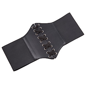 GRACE KARIN Womens Wide Elastic Lace-up Waist Belt Adjustable Leather Cinch Corset Waistband(L,Black)