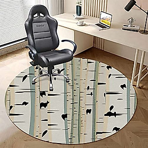Multicolor PU Leather Round mat Office Chair Mat Dense Tree Formation White Fall Birch Trees Hardwood Floor mat Chair mat Round Chair Cushion for Desk Chair Office ChairCushion Forest Diameter 59 in