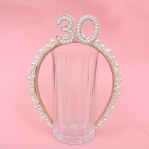 RSOLIET 30th Birthday Pearl Jewel Embellished Headband - 30th Birthday Outfit For Women,Rhinestone Headband With Peals For 30th Birthday Decorations