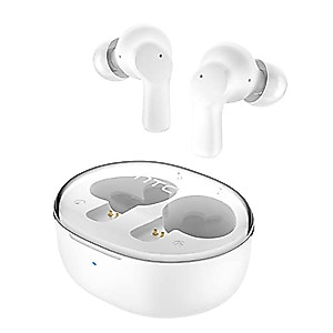 HTC True Wireless Earbuds 1 Bluetooth 5.3 Earphones, in-Ear Headphone ENC Noise Cancellation Transparent Space Capsule, 32-Hour Playtime/Built-in Microphone/Touch Control -Crystal White