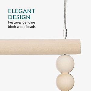 Navaris Baby Hanging Clothes Rack - Beaded Clothing Organizer for Nursery, Kids Room, Bedroom - Wood Bead 30" Hanger Rail with Ceiling Mount Hooks