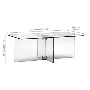 Henn&Hart Coffee Table, One Size, Clear Glass, 16" H x 42" L x 24" W