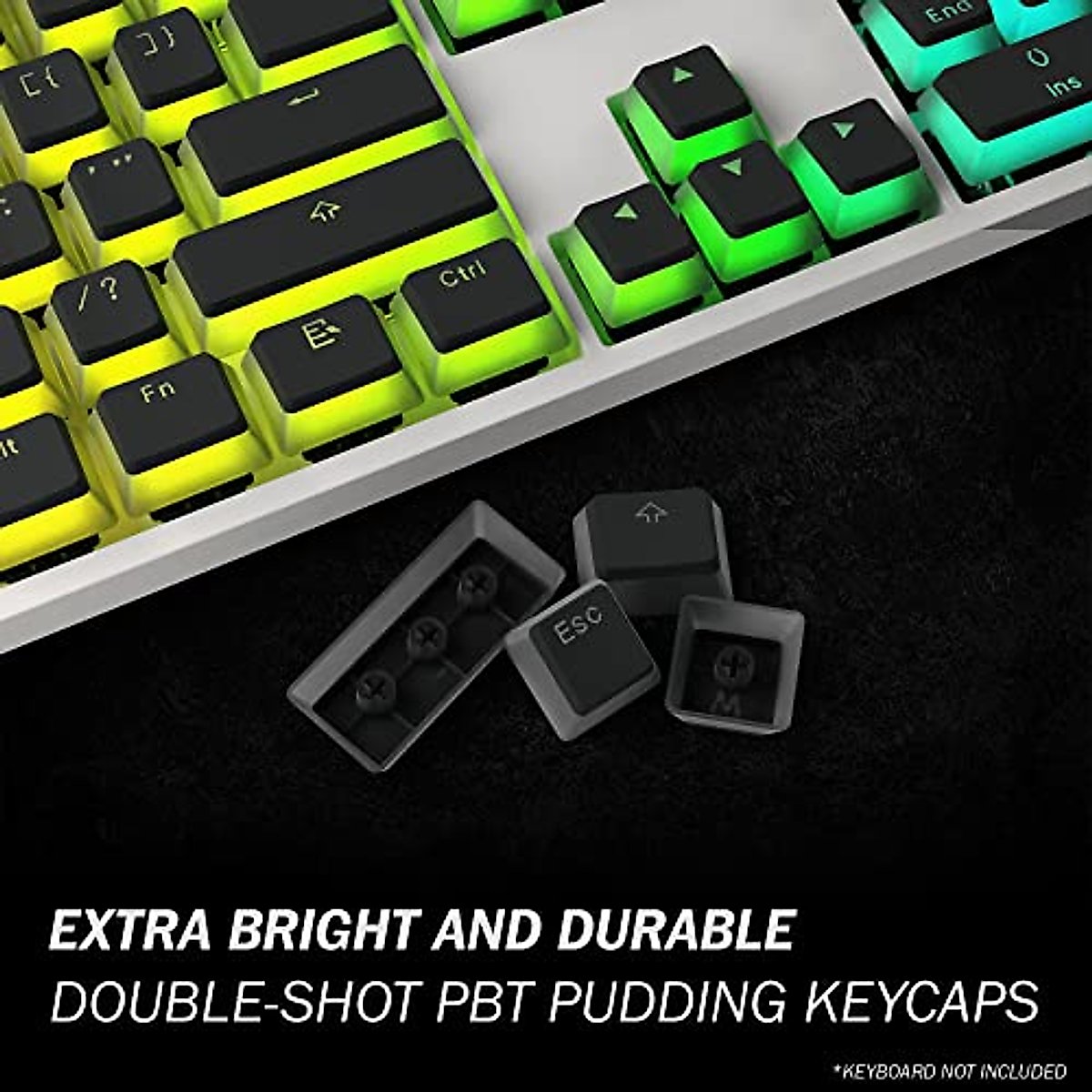 HK Gaming Pudding Keycaps Set | Doubleshot PBT Keycap Set | Full 108 OEM Profile Key Set | ANSI US-Layout | for Mechanical Keyboard | Compatible with Cherry MX, Gateron, Kailh, Outemu | Black