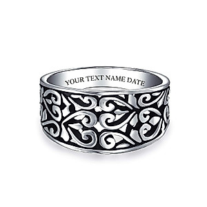 Personalized Boho Fashion Sterling Silver Open Swirl Hearts Filigree Band Ring For Teen For Women 4MM Custom Engraved