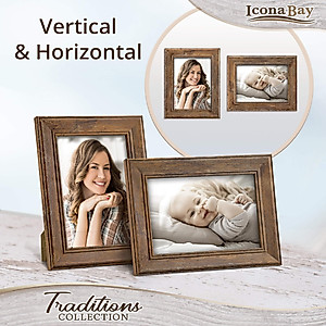 Icona Bay 5x7 Chestnut Brown Picture Frame, Rustic Wood Pattern, Lightly Distressed Frame for Table Top Display or Wall Mount, Traditions Collection