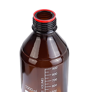 Pastein 4 Pieces Amber Glass 1000 mL Graduated Round Lab Reagent Media/Storage Bottle With GL45 Red Screw Cap