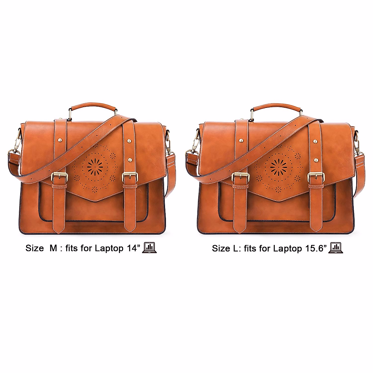 ECOSUSI Backpack for Women Briefcase Messenger Laptop Bag Vegan Leather Satchel Work Bags Fits 15.6 inch Laptops, Brown