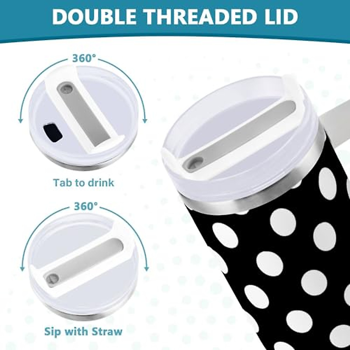 MCHIVER Black White Polka Dots Tumbler with Lid and Straw 40 oz Insulated Water Bottle Leakproof Water Tumblers for Iced Water Coffee Smoothie