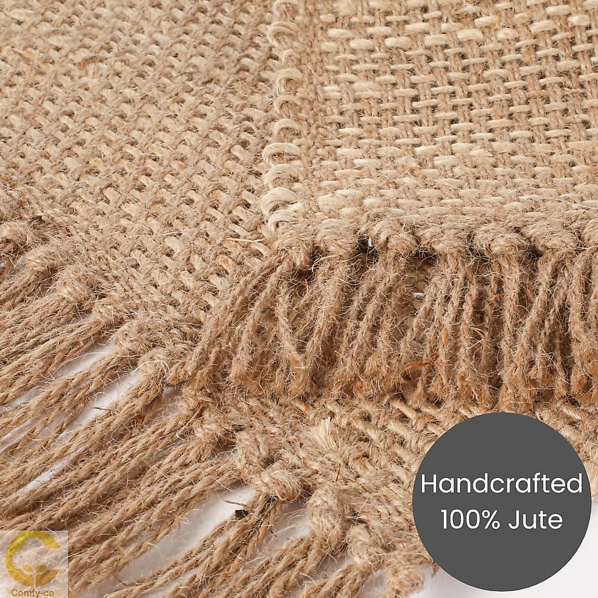 Comfy-co Handcrafted Jute Burlap Placemats Set of 4 - Farmhouse Reversible Placemats for Wedding Parties BBQ's Everyday Holidays - 100% Jute 14x19 inch Rustic Vintage Placemats Natural