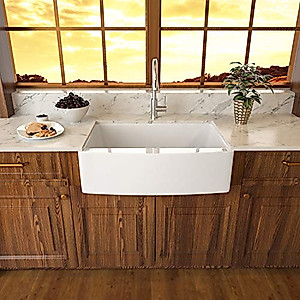 33 White Farmhouse Sink - Sarlai 33 Inch White Kitchen Sink Curved Apron Front Ceramic Porcelain Fireclay Single Bowl Farm Sink Basin