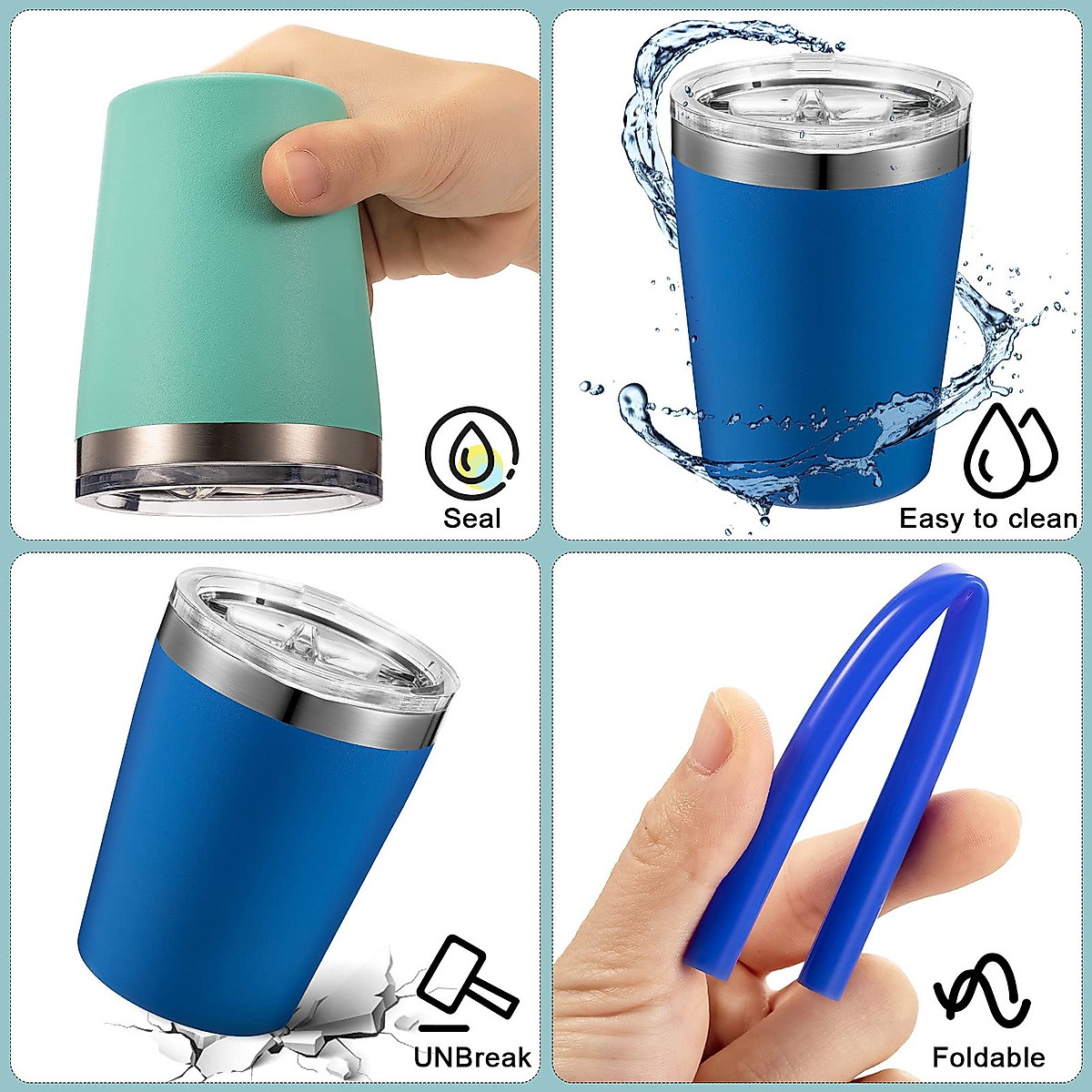 4 Set Toddler Cups with Straws and Lids Stainless Steel Kids Cups Insulated Kids Cups Spill Proof Double Wall Vacuum Kid Tumbler Cups for Boys Girls Sippy Drinking 8 oz (Blue, Gray, Sky Blue, Green)