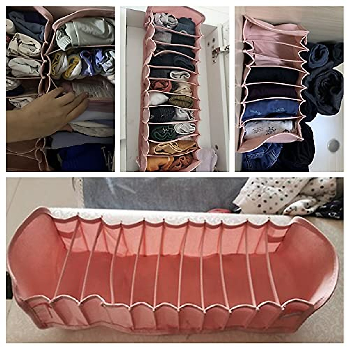 ZYDZ Closet Organizers and Storage, 3 Set Clothing Underwear Bra Sock Lingerie Chest Ties Small Parts Collapsible Organizer Drawer Divider for Bedroom, Pink