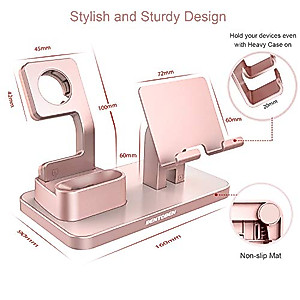 BENTOBEN 3-in-1 Charging Stand, Universal Charging Dock Station Compatible for Airpods Pro 2/1 Apple Watch Series 6/5/4/3/2 iPhone 13 12 11 SE2 XSMax XR 8 7 6S Plus Android Smartphone iPad, Rose Gold