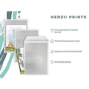 HerZii Prints Classic Winnie The Pooh Wall Art Decorations Set of 6 8x10 inch - Nursery Playroom Home Decor - Baby Shower Decorations