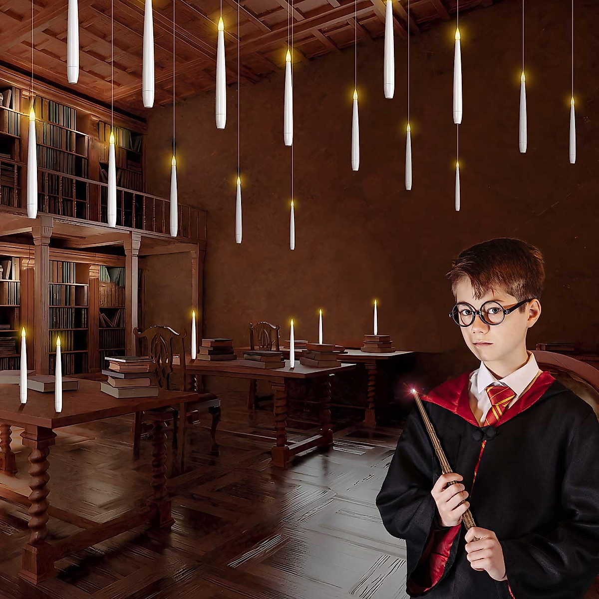 Floating Candles with Wand Remote, 20 Pcs Upgraded 3-Mode Magic Hanging Candles with String, Flickering Warm Light, Battery Operated, Decor for Christmas, Wedding, Party, Gifts for Kids Boys Girls