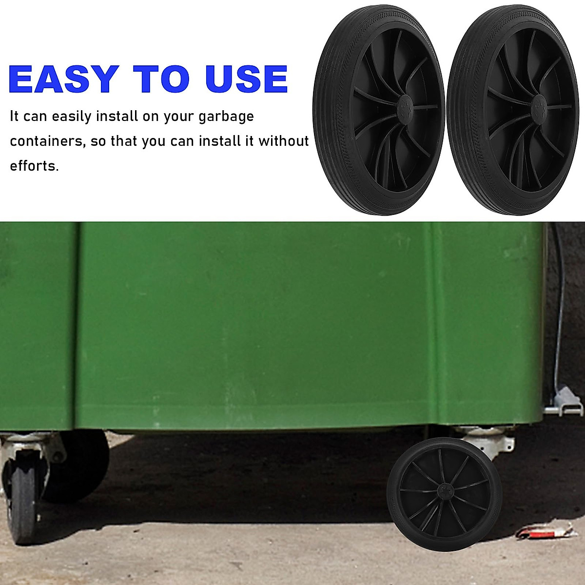 DOITOOL 2PCS Garbage Bin Wheels Replacement 7 inch Plastic Wheels Garbage Can Wheels Trash Can Dolly Rubber Wheels Trash Can Wheels Trash Bin Wheels Trash Can Accessories, 18.00X18.00X7.00CM, Black