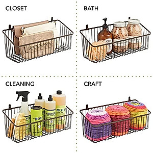 mDesign Metal Wire Wall Mounted Storage Organizer Basket Bin for Kitchen, Bedroom, Bathroom - Mountable Hanging Organization in Pantry, Closet, and Cabinet - Unity Collection - Bronze