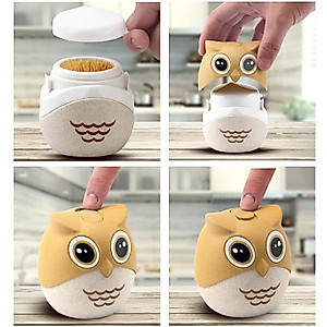 Cute Toothpick Holder Dispenser with 100 Natural Bamboo Toothpicks, Awsaccy Portable Plastic Funny Decorative Toothpick Container Storage Box for Kitchen Restaurant Party Car, Unique Gift Idea (Owl)
