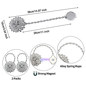 FURIJING Magnetic Crystal Curtain Tie Backs,Curtain Bling Tiebacks,Crystal Curtain Holdbacks,Tie Back Curtains Magnetic Drapery Tiebacks,Sparkling Flower Curtain Buckle Holder-FWF001Silver-2 Pack
