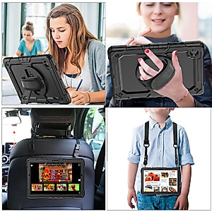 SIBEITU Case Compatible with Samsung Galaxy Tab A8 10.5 Inch 2022 with Screen Protector Pencil Holder,360 Rotating Hand Strap & Stand, Drop-Proof Protection Case for Galaxy Tab A8 SM-X200/X205/X207