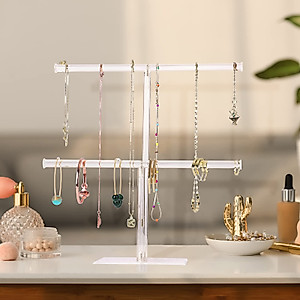 Jewelry Stand Necklace Holder, Acrylic Jewelry Display Holder, Necklace and Bracelet Hanging Organizer, Clear 2-Tier Tower Stand for Bangles, Necklaces, Bracelets, Rings, Earrings and Watch
