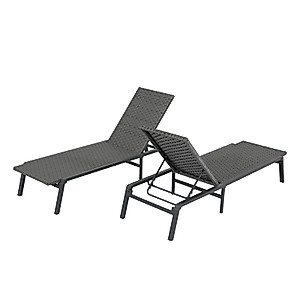 Patiorama Patio Chaise Lounge Set of 2, Aluminum Outdoor Folding Lounge Chair, All-Weather PE Rattan Wicker Adjustable Reclining Lounge Chair for Outside,Portable Sun Lounger for Beach Lawn Pool-Grey