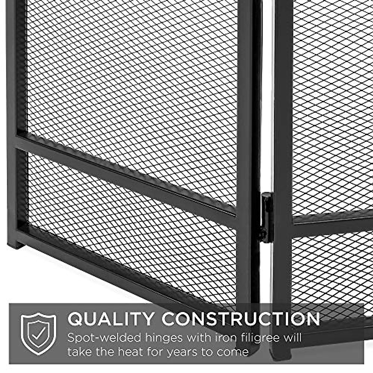 Best Choice Products 47.5x27.25in 3-Panel Simple Steel Mesh Fireplace Screen, Fire Spark Guard Grate for Living Room Home Decor w/Rustic Worn Finish - Black