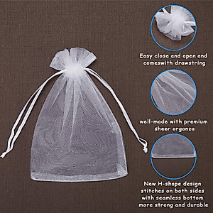 WLEAD Organza Bags 4x6 inches, 100PCS Valentine's Day Mother's Day Party,Christmas Organza Drawstring Gift Bags, Organza Jewelry Pouches,Makeup Organza Favor Bags,Wedding Giveaways (White)