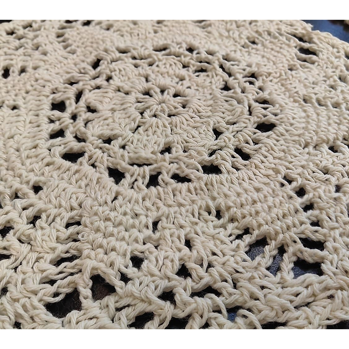 MULBESS Handmade Crochet Floral Pattern Round Cotton Lace Table Placemats Doilies Pack of 6, Round 8 Inch, Beige